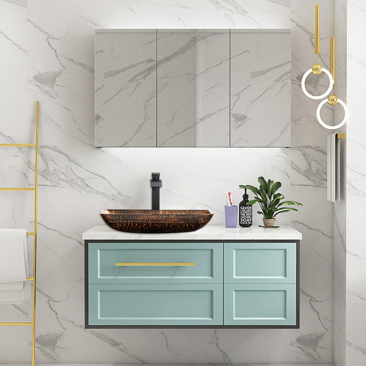 Interbath 14'' Brown Glass Rectangular Bathroom Sink with Faucet | Wayfair